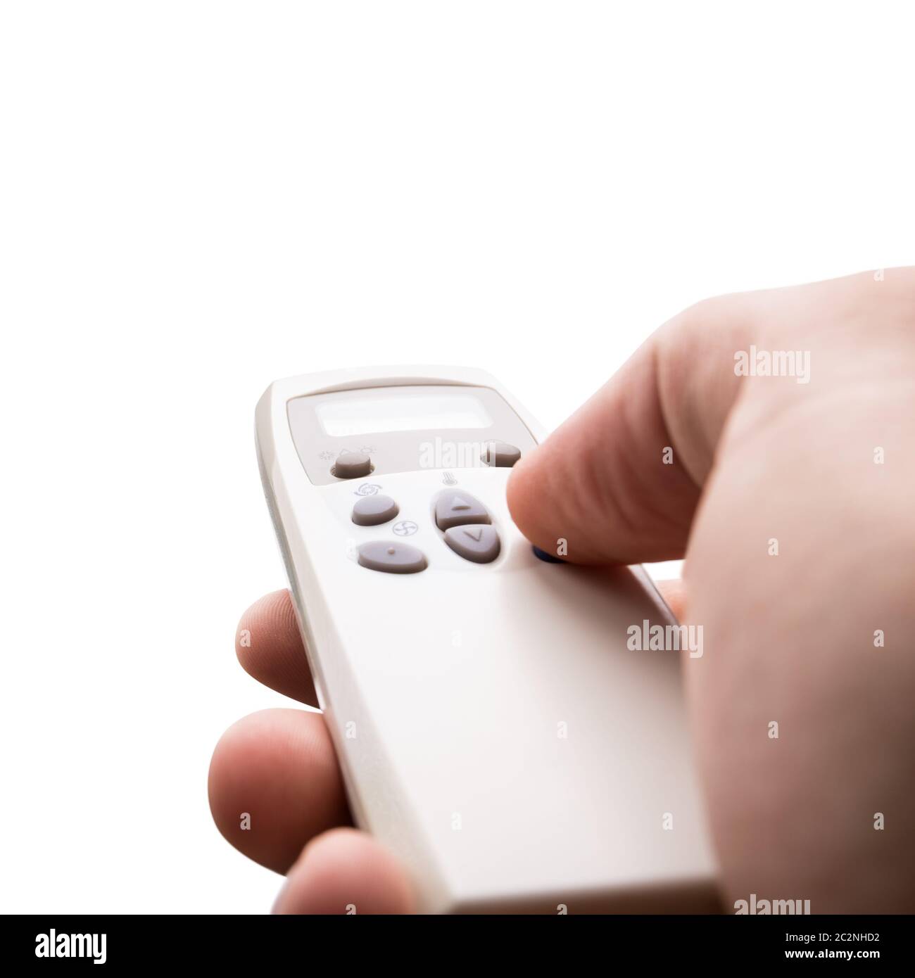 Hand holding remote control isolated on white Stock Photo - Alamy