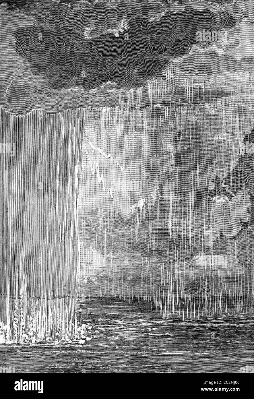 The formation of the atmosphere. First condensation water, vintage ...