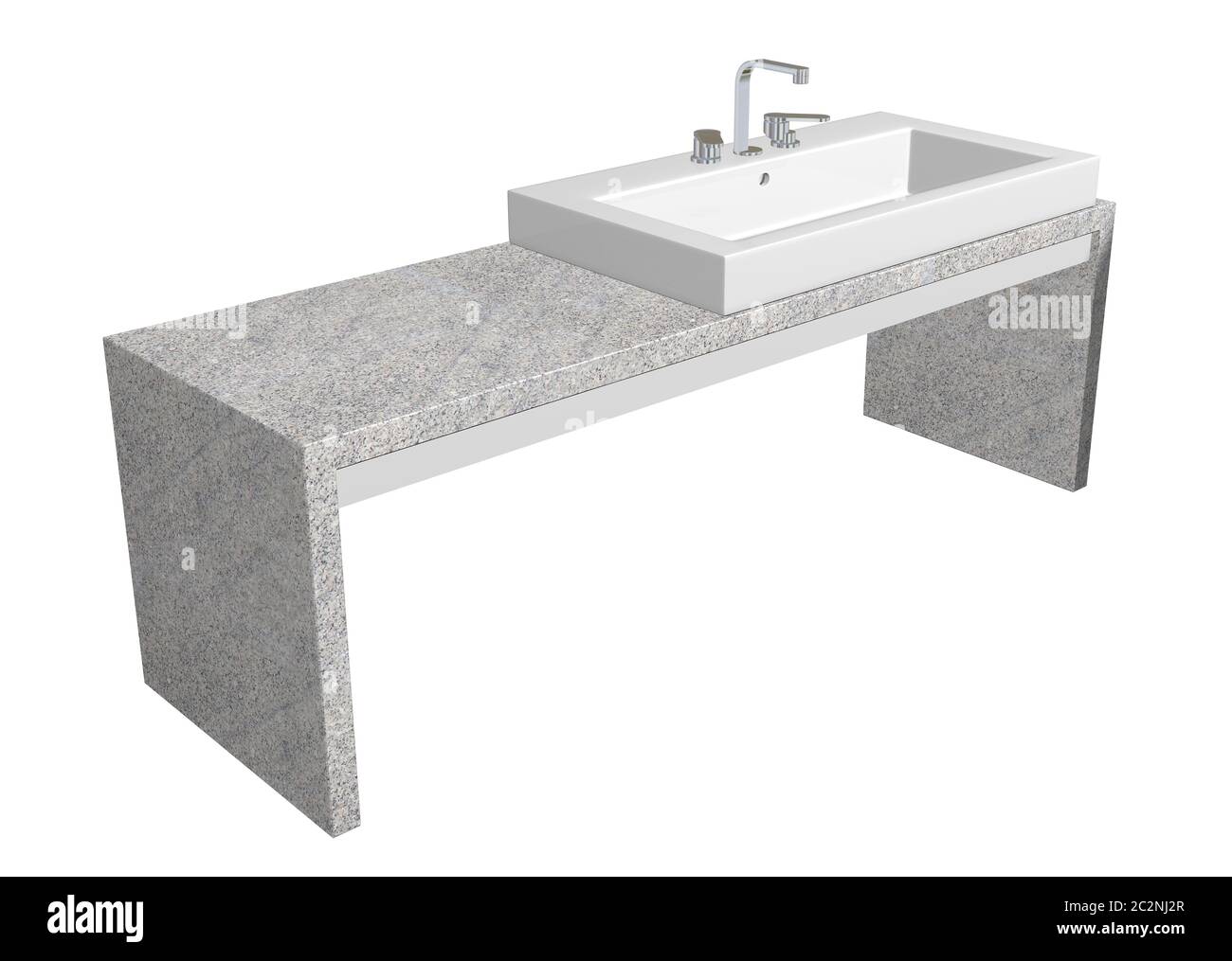White square sink with chrome faucet, sitting on a granite table ...