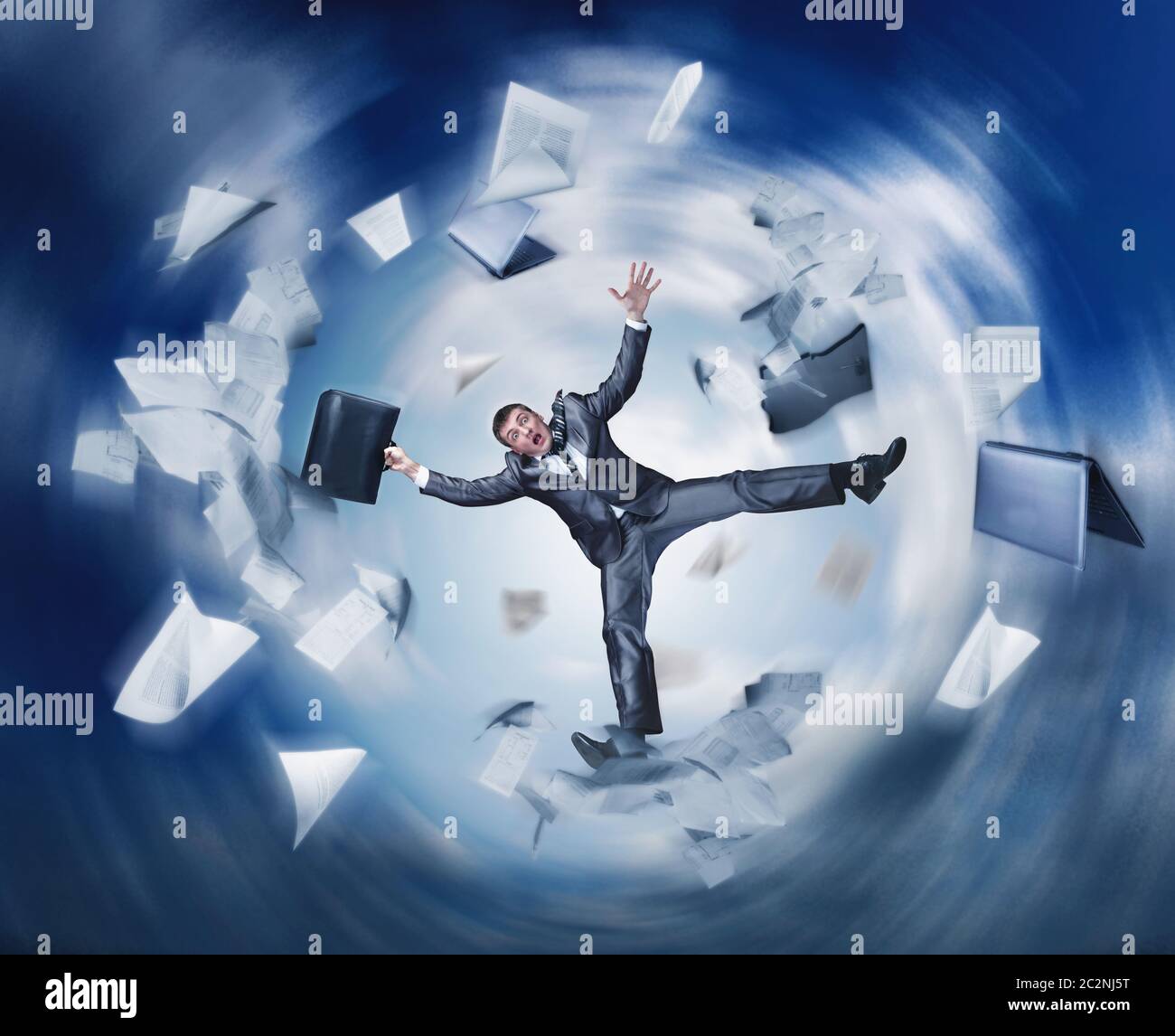 Businessman falling in space with papers Stock Photo - Alamy
