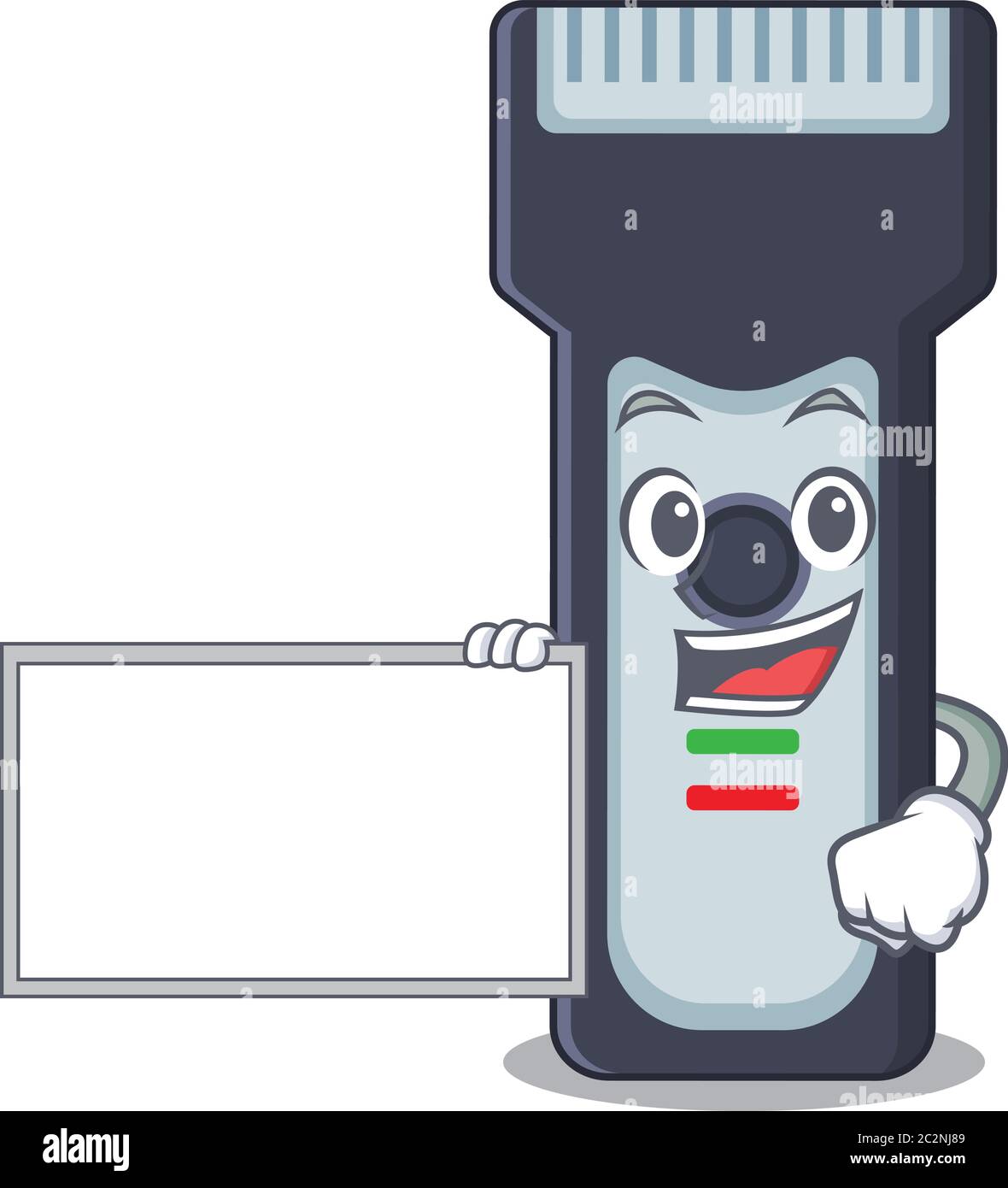 Cartoon character style of electric shaver holding a white board Stock ...