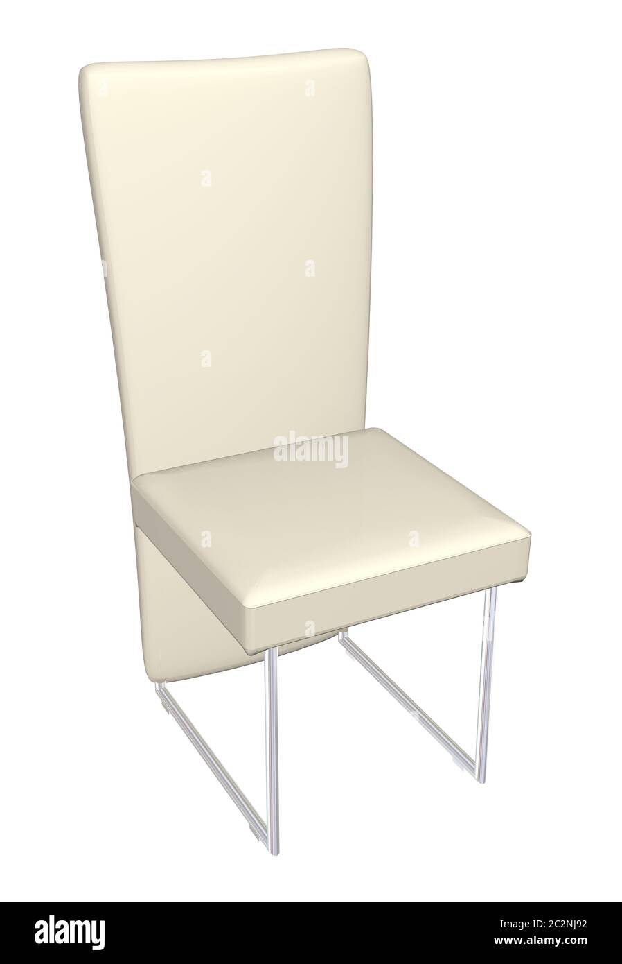 High-back dining leather chair, cream, metal frame, 3D illustration ...