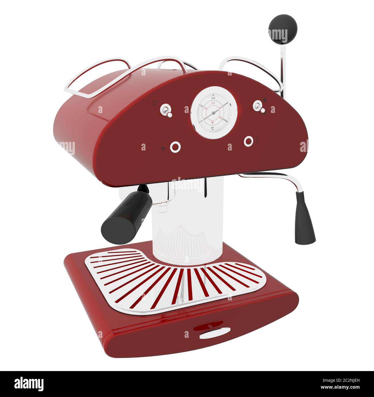 Red and chrome espresso coffee machine, 3D illustration, isolated ...