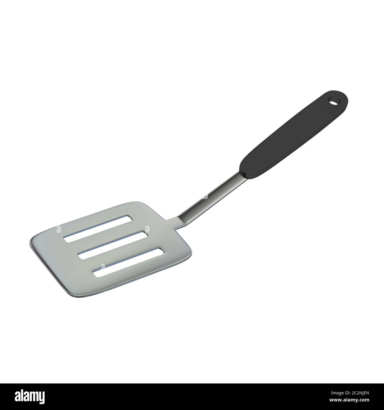 Stainless steel frying laddle with dark grey handle, 3D illustration ...