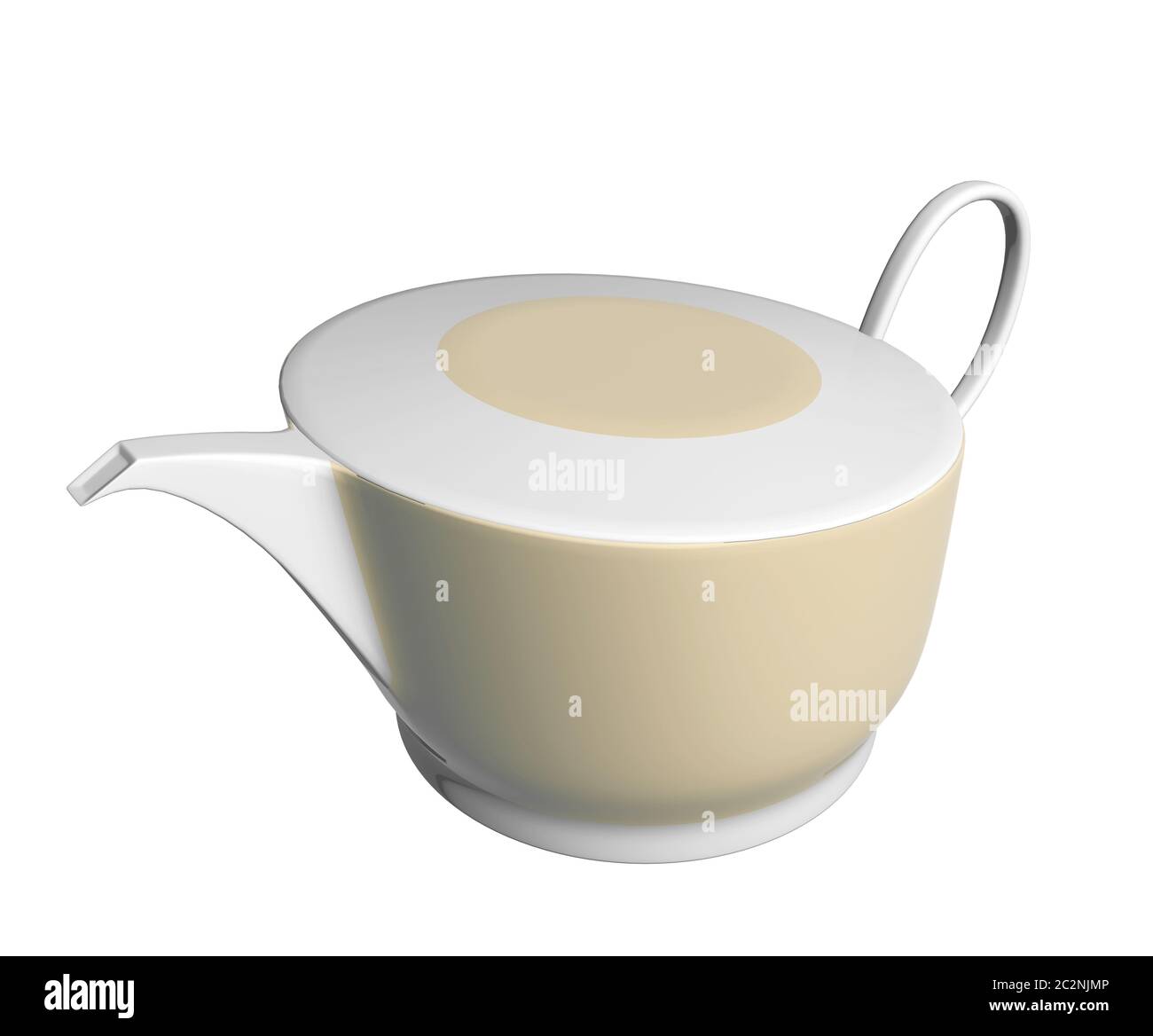 White and beige ceramic tea pot, 3D illustration, isolated against a ...