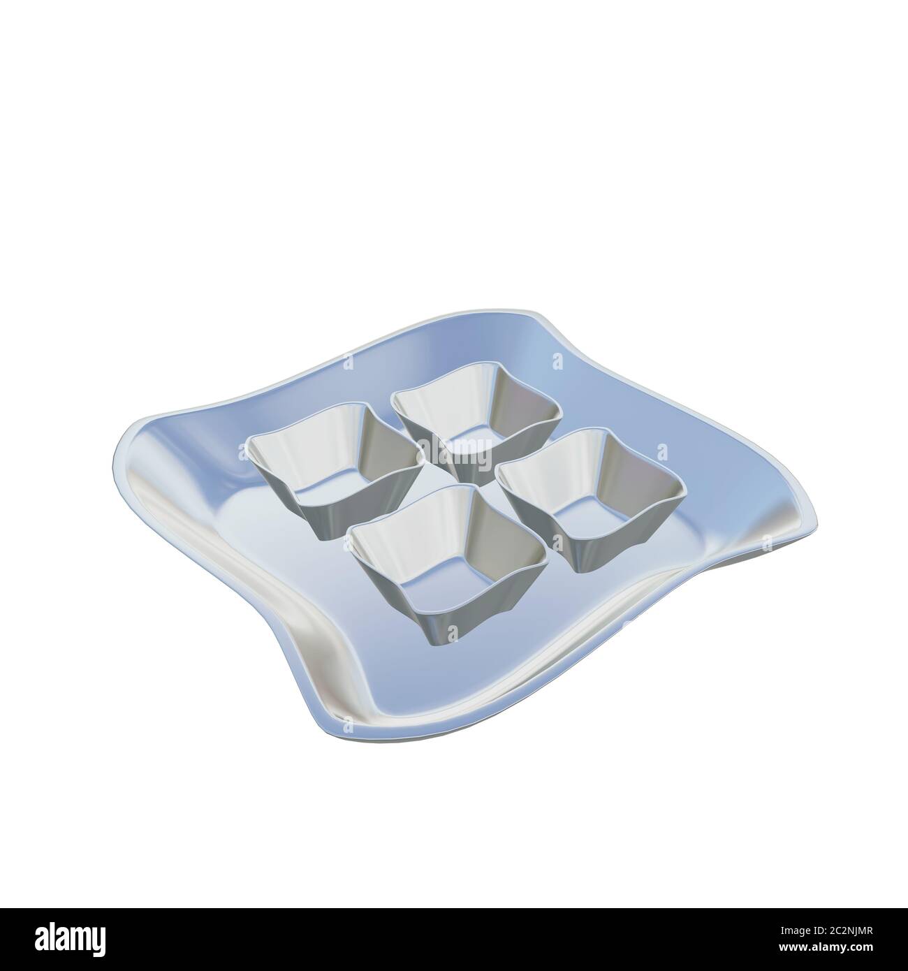 Fancy square shaped stainless steel serving dishes, 3D illustration ...