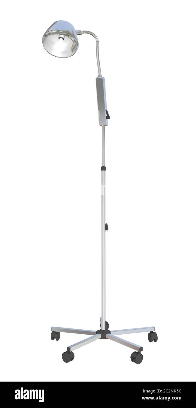 Adjustable metal mobile medical stand lamp, 3d illustration, isolated ...
