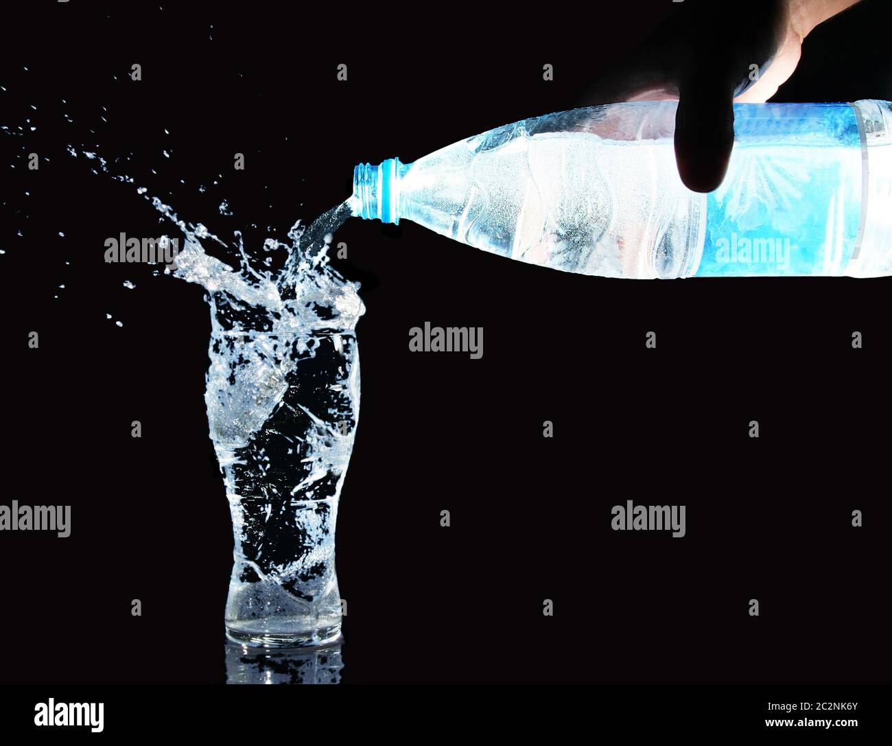 Pouring water from bottle into glass Stock Photo - Alamy
