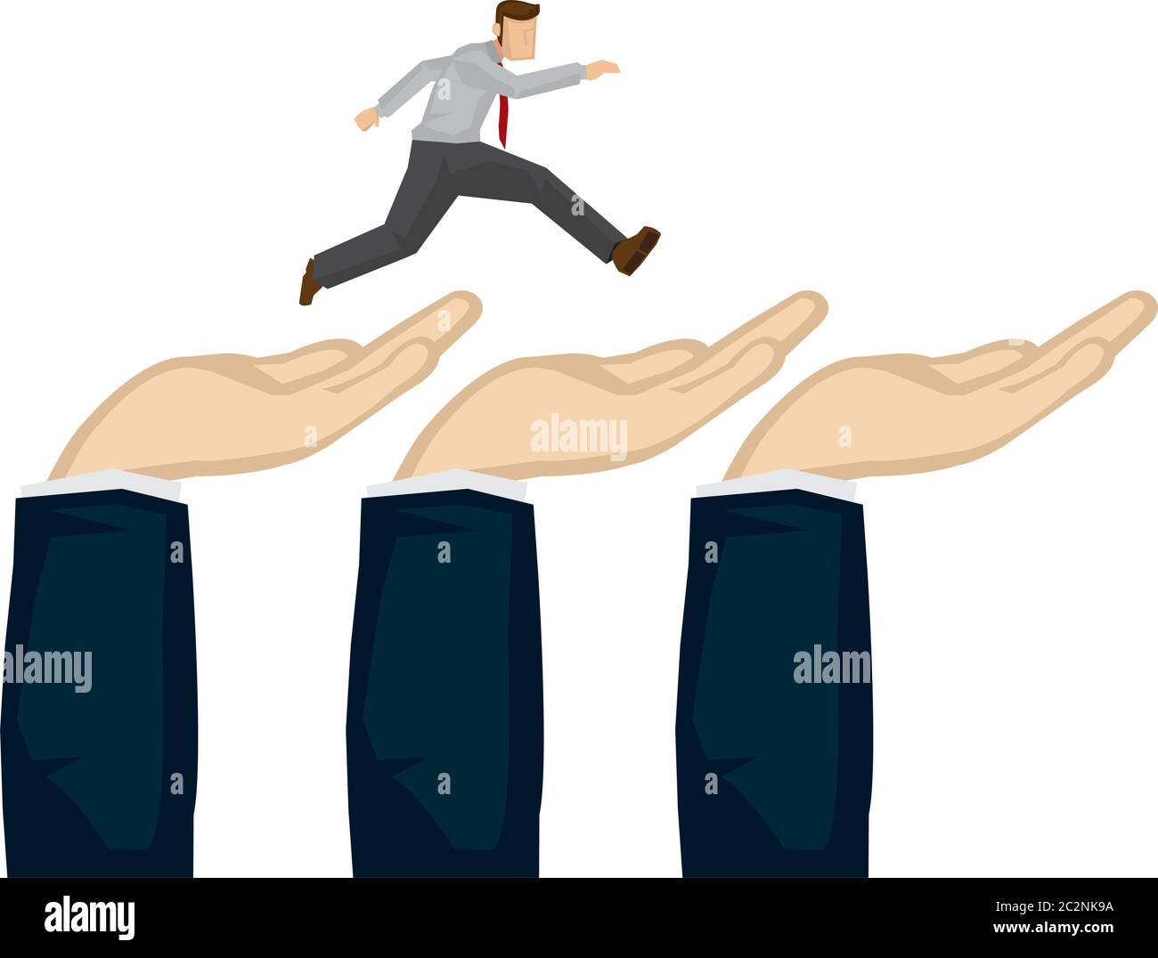 Businessman running on top of giant hands. Concept of business ...