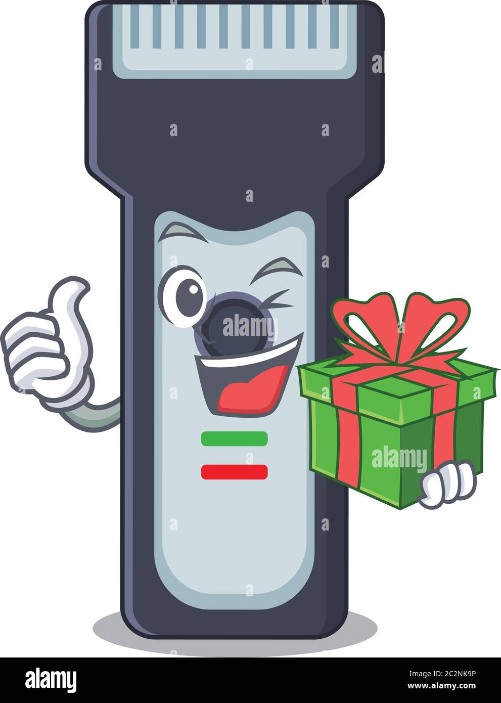 Electric shaver cartoon character concept with a big gift box Stock ...