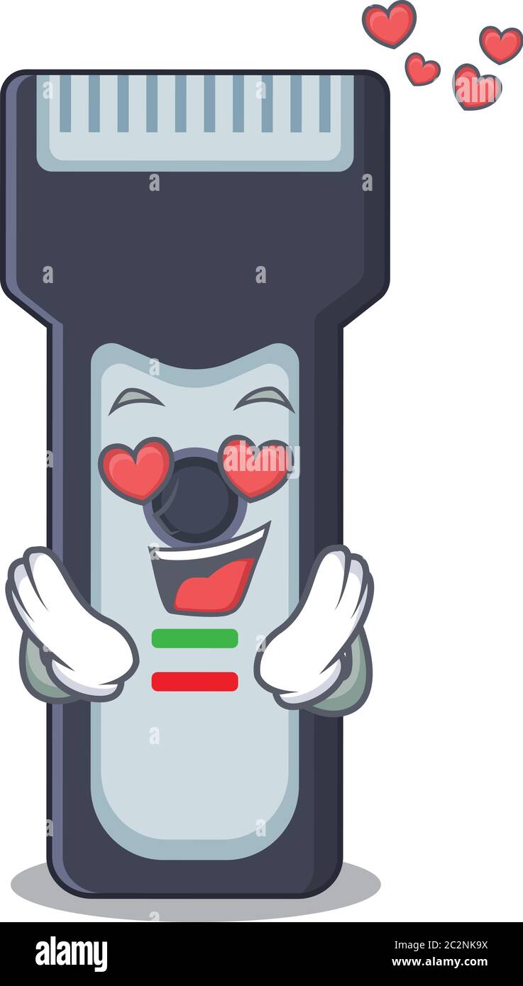 A passionate electric shaver cartoon mascot concept has a falling in ...