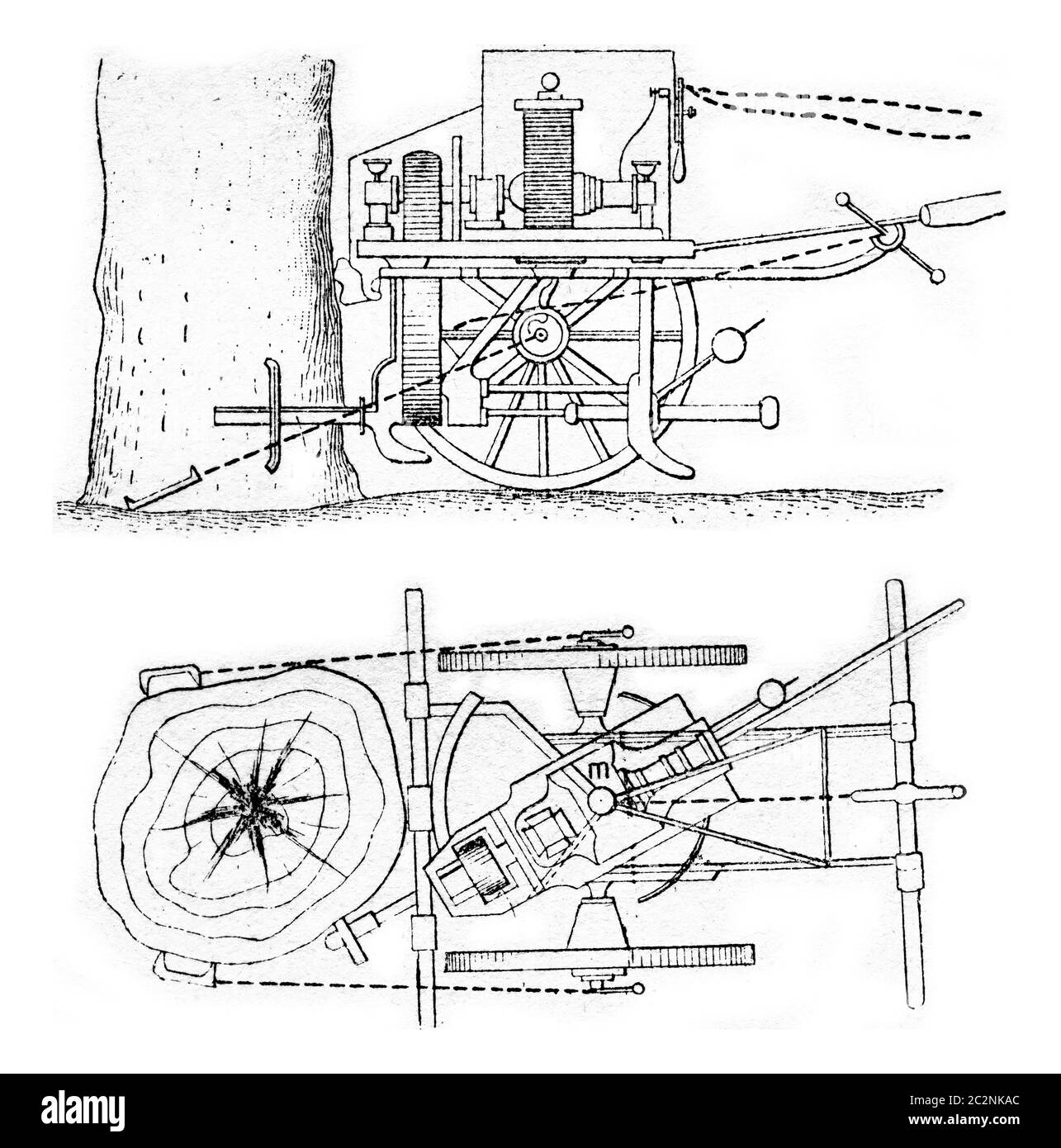 Elevation and plan an electric machine to kill, vintage engraved ...