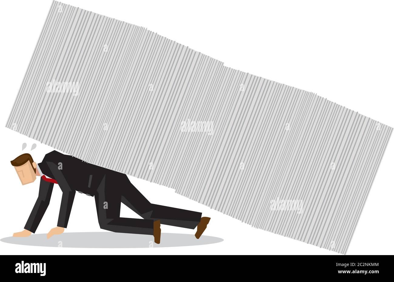 Pile of papers or documents falling on top of a businessman. Metaphor ...