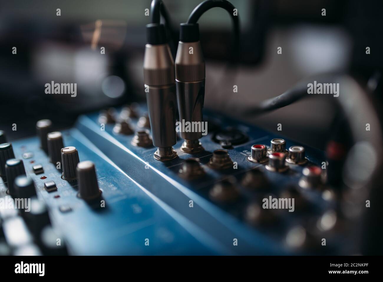 Volume level control panel, closeup. Professional audio engineering ...