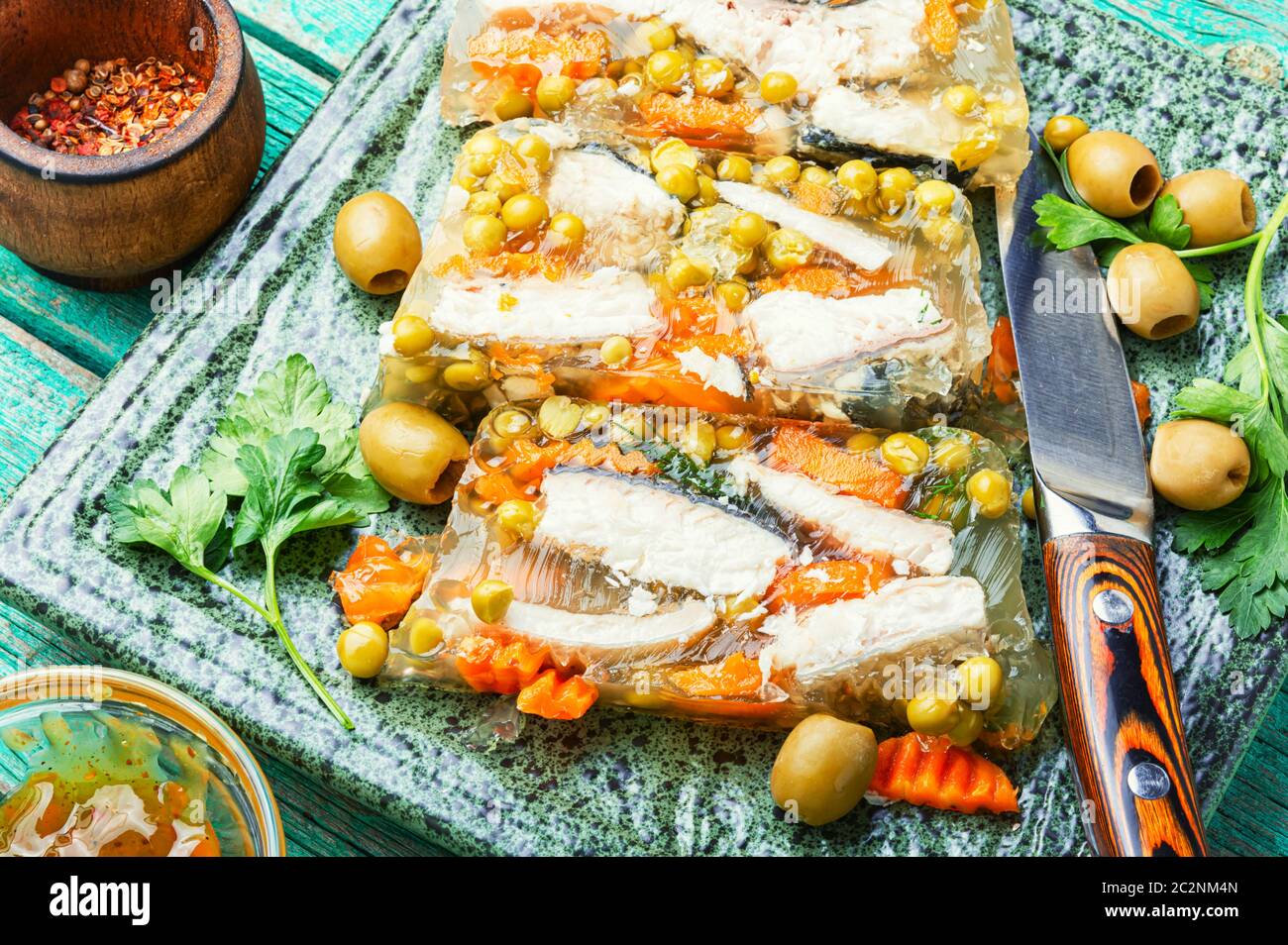 Jellied, cold dish of fish, filled with gelatinous broth.Russian food ...