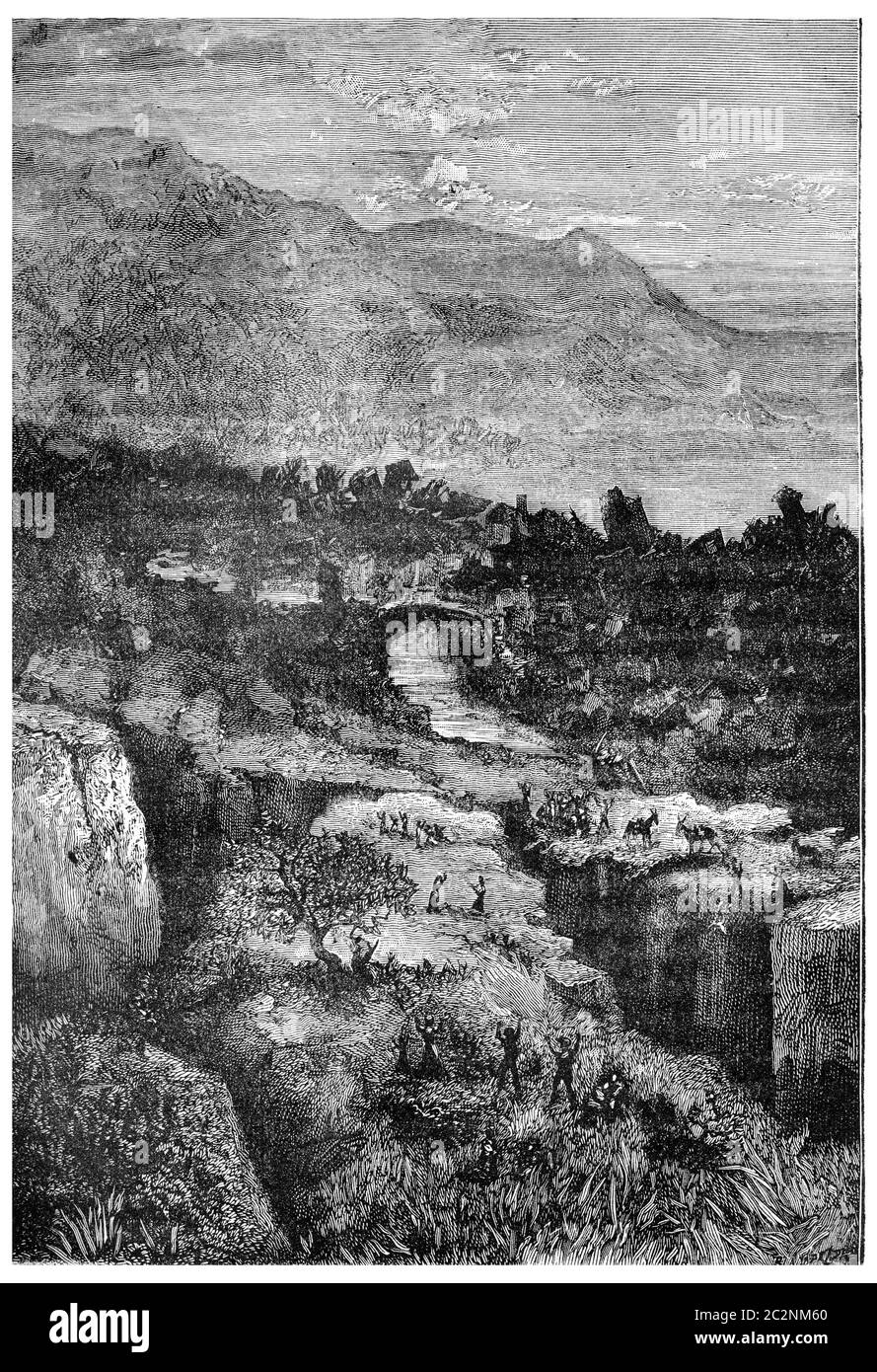 The earthquake, vintage engraved illustration. Earth before man – 1886 ...