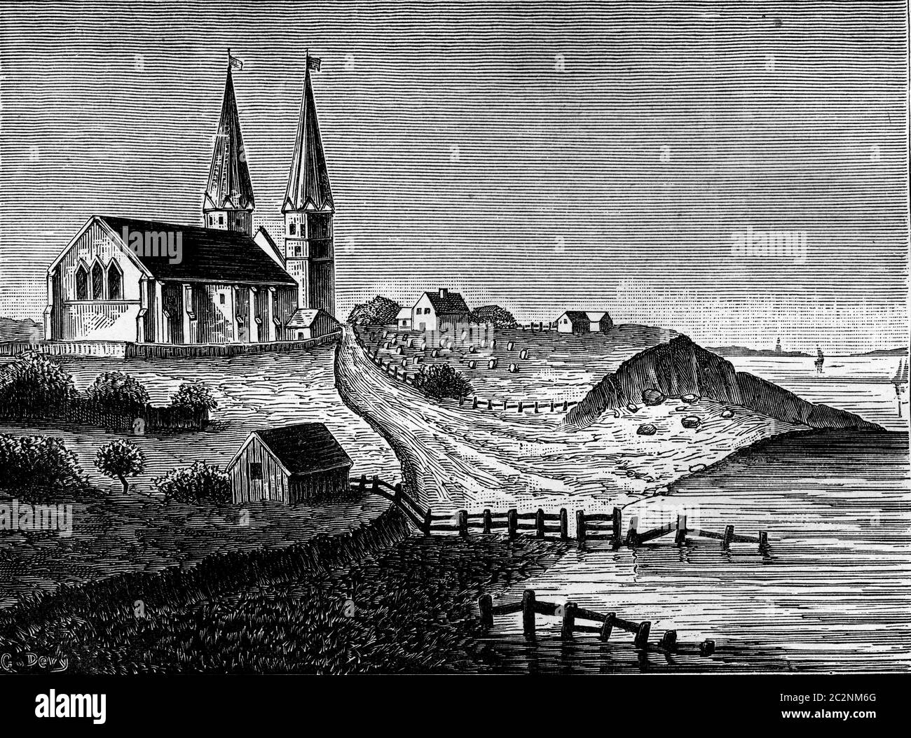 The encroachments of the sea, The church of Reculver in 1781, vintage ...