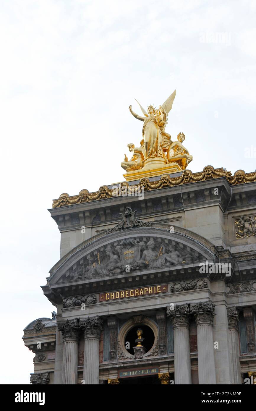 Paris, France - May 17, 2019: Gilt bronze roof sculpture as Harmony by ...