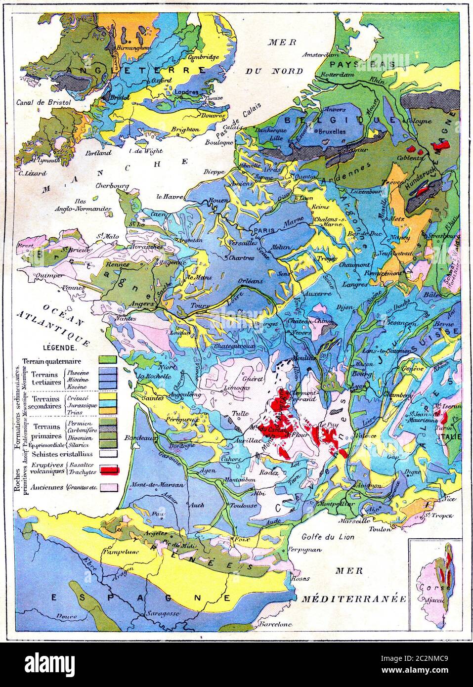 Geological map of France, vintage engraved illustration. Earth before ...