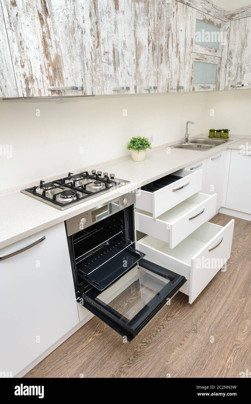 Modern white kitchen interior Stock Photo - Alamy