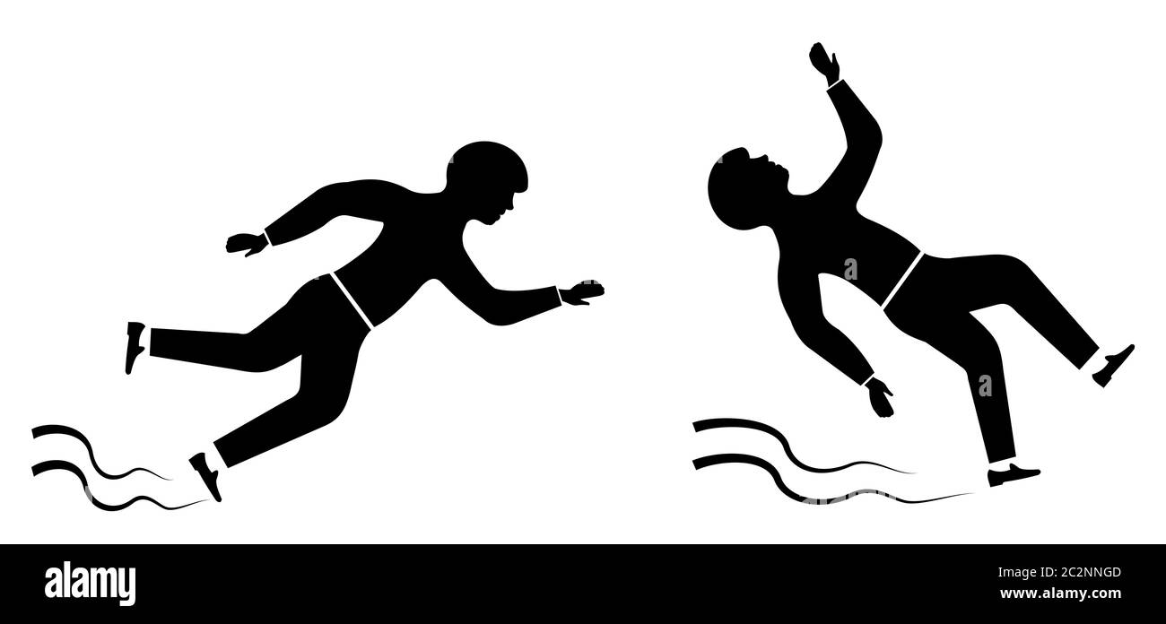 Black silhouette of a slipped man Stock Photo - Alamy