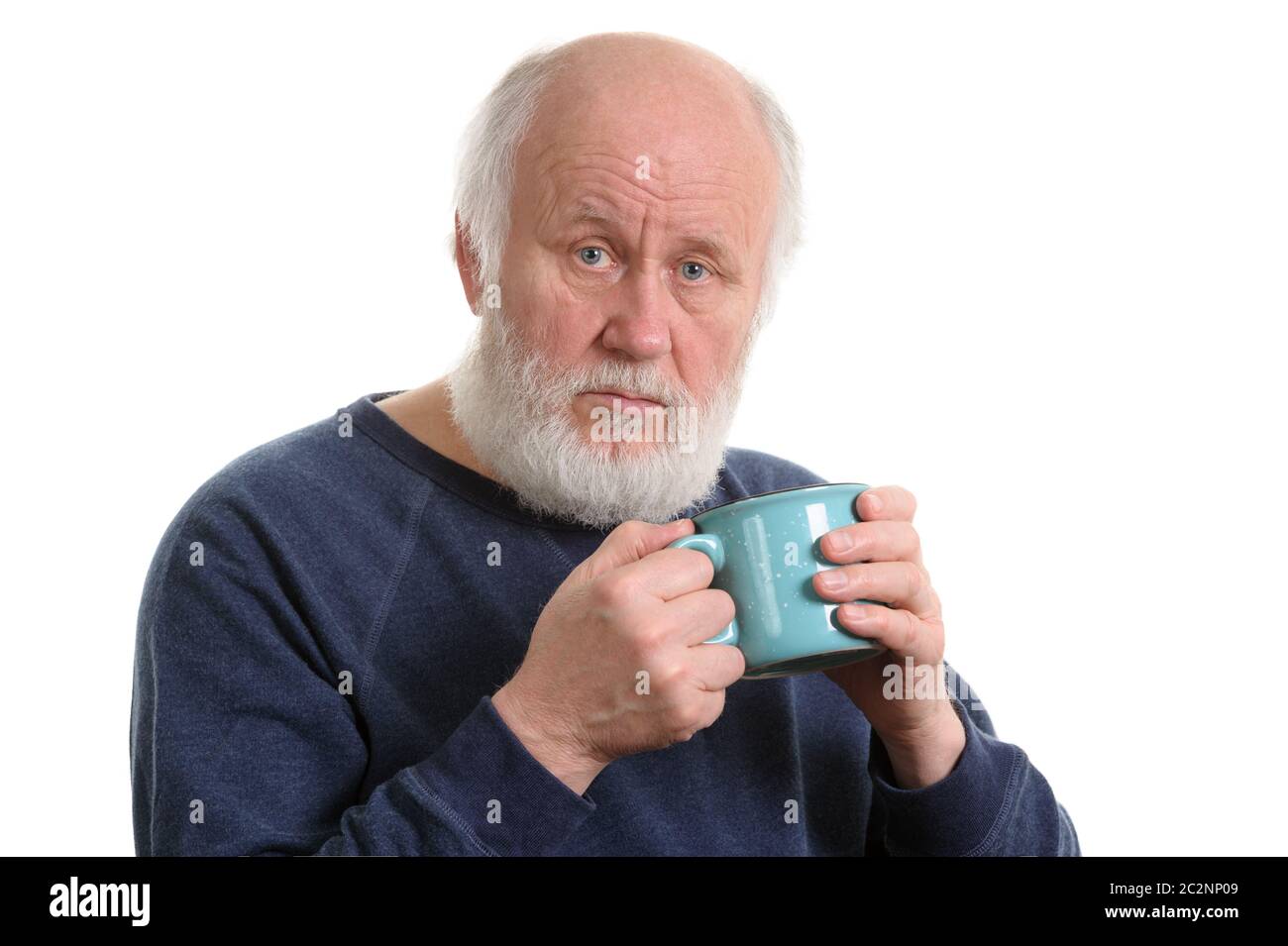 Elderly man with cup of tea or coffee isolated on white Stock Photo - Alamy