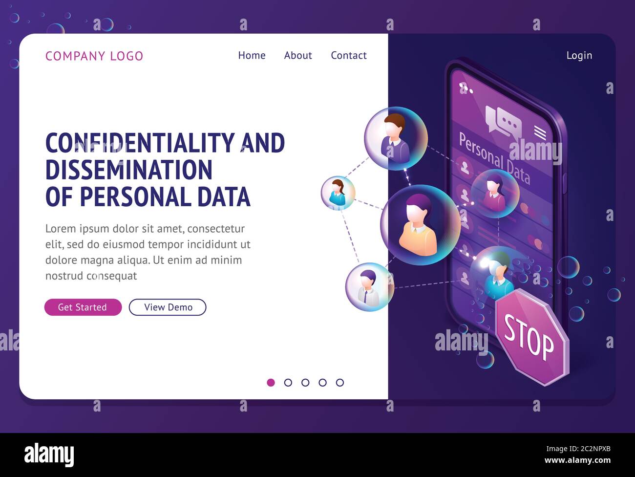 Personal data protection isometric landing page. Internet social ...