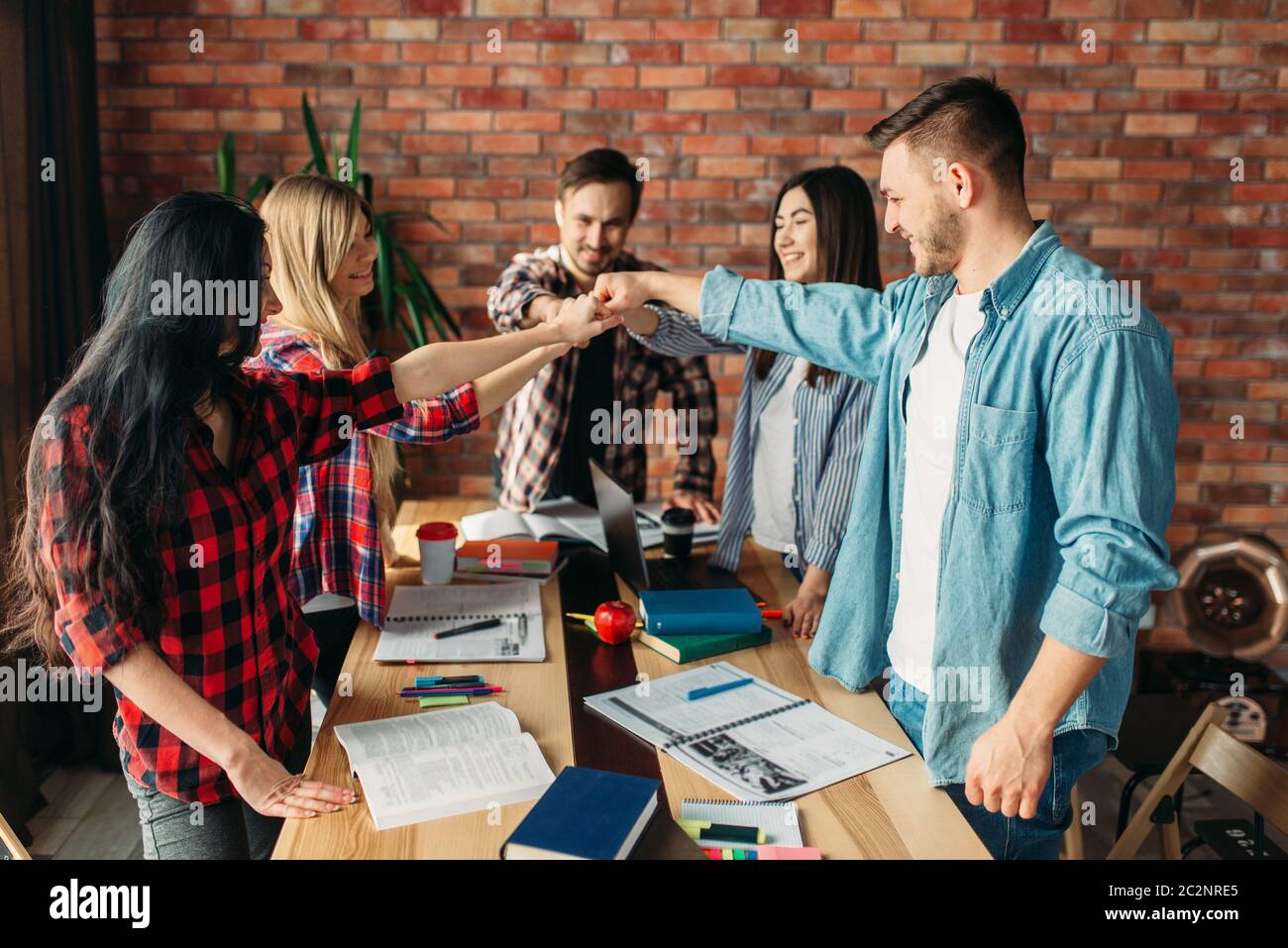 Group of students or young business team, teamwork. Project start up ...