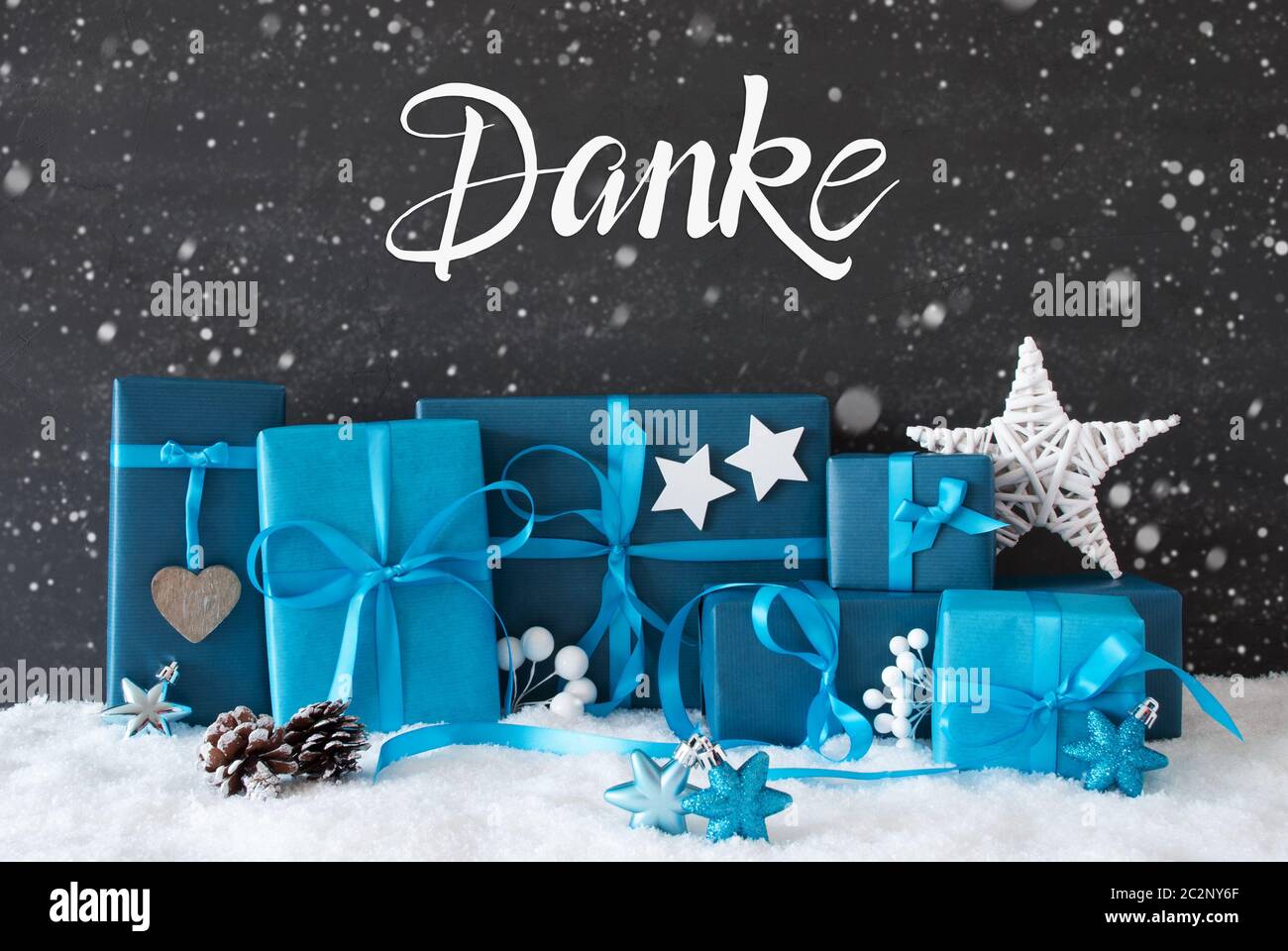German Calligraphy Danke Means Thank You. Turquoise Gift With Bow And ...