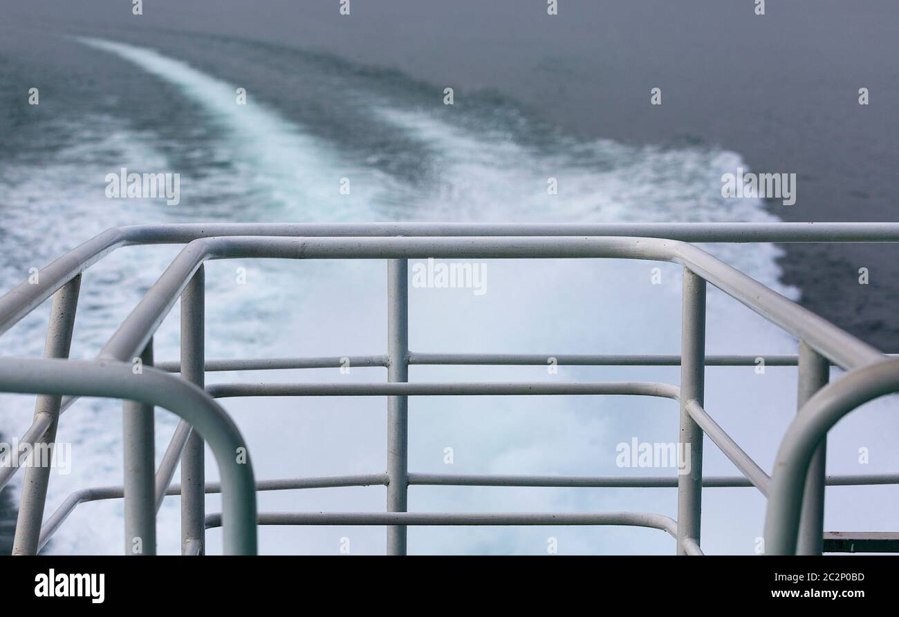 Kelvin wake pattern , kilwater behind the sailing ship, Lake Garda ...