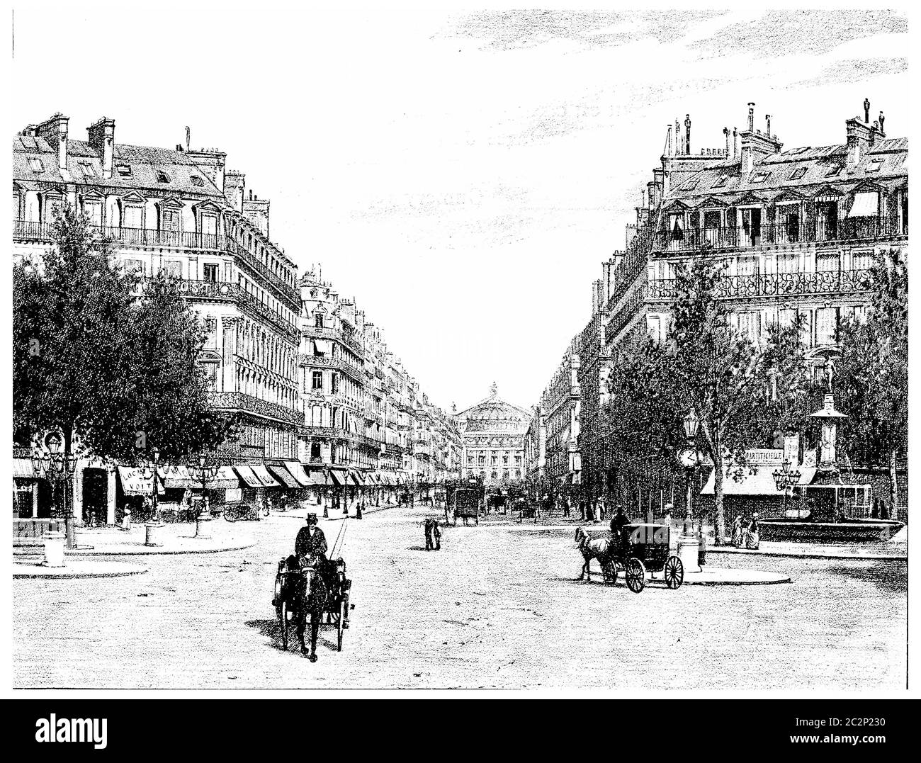 The Avenue de l'Opera, the square of the French theater, vintage ...