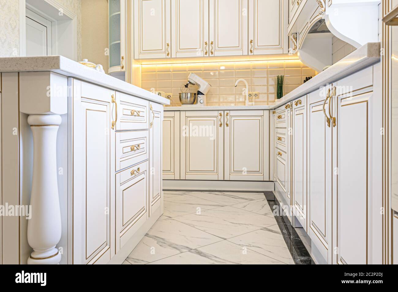 neoclassic style luxury kitchen interior Stock Photo - Alamy