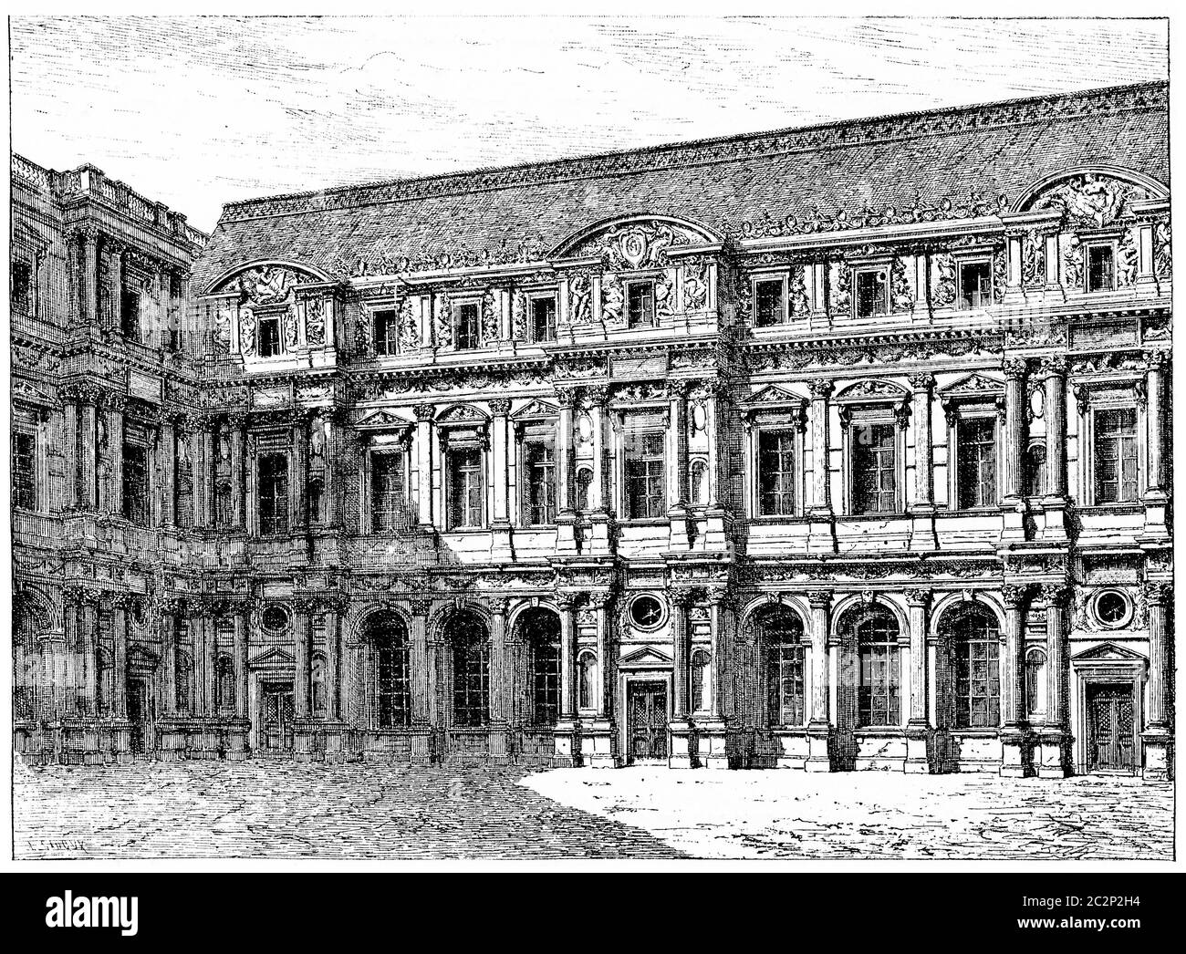 The old Louvre (front of Pierre Lescot), vintage engraved illustration ...