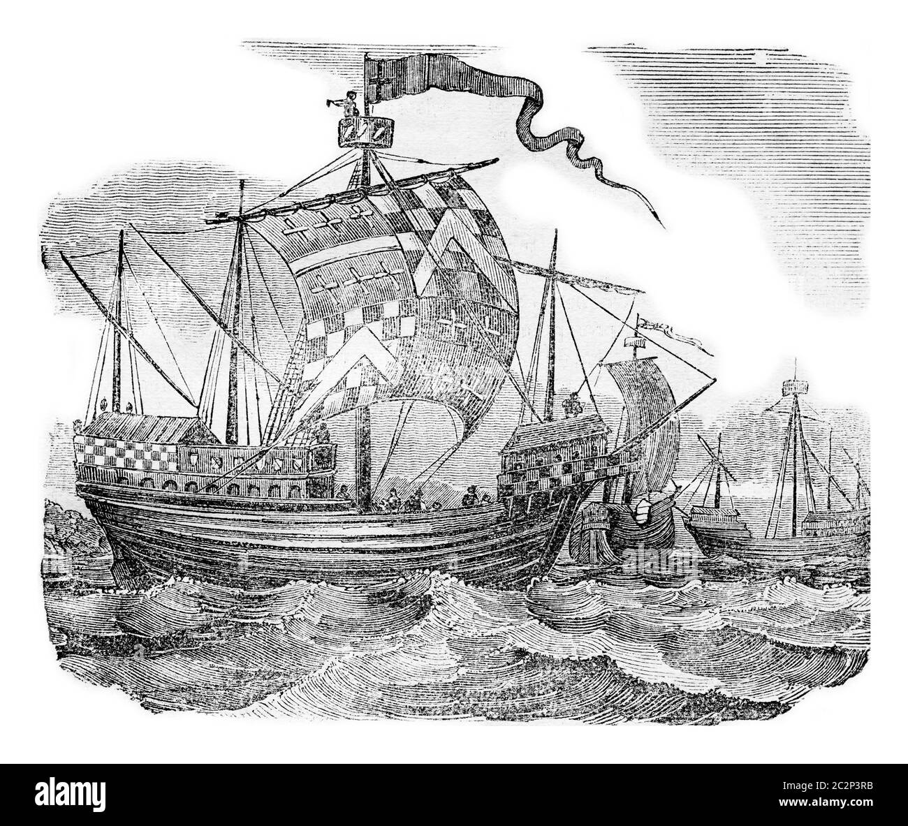 British ships during the reign of Edward IV, vintage engraved ...