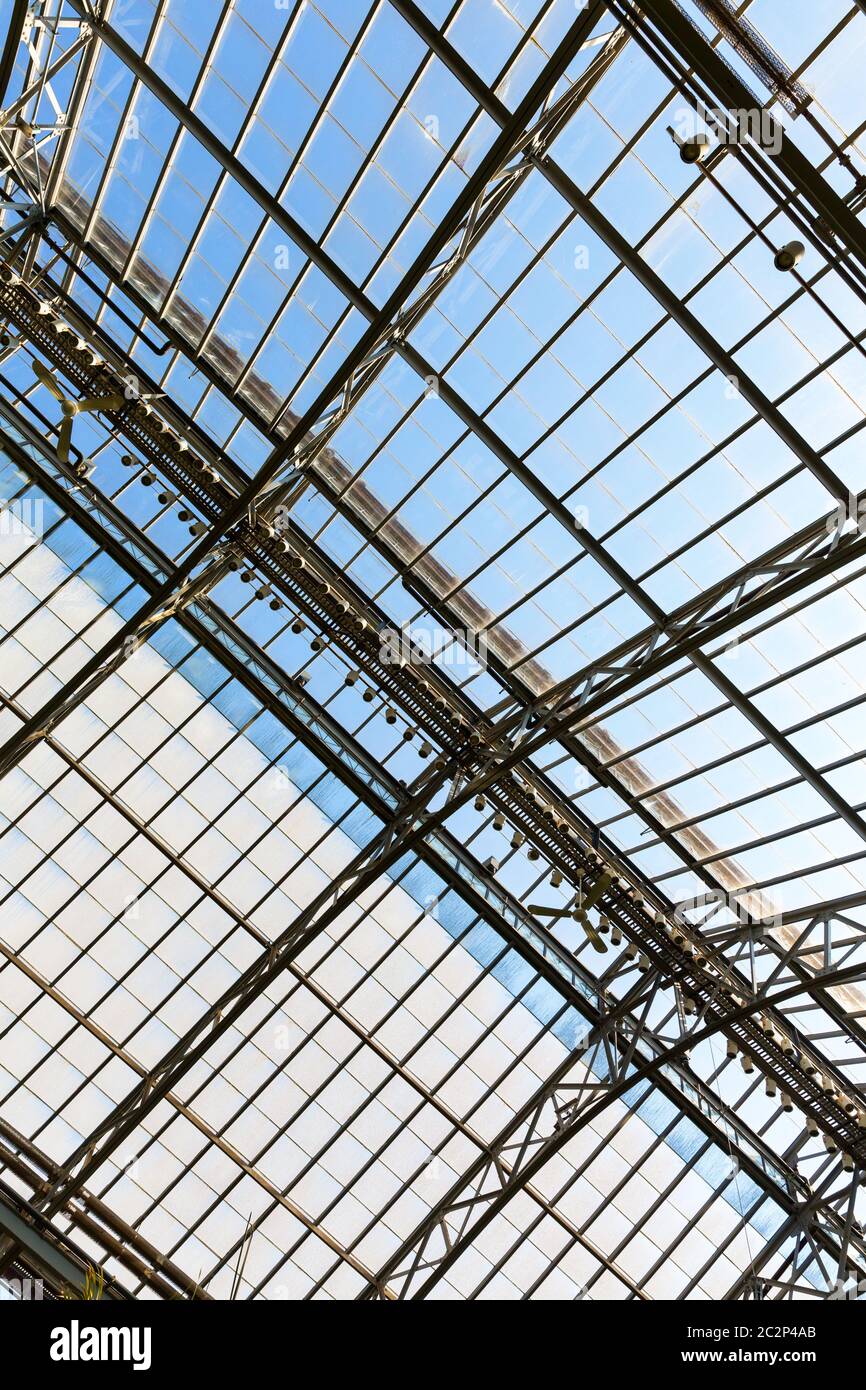Steel metal design with a glass roof. Contemporary architecture ...