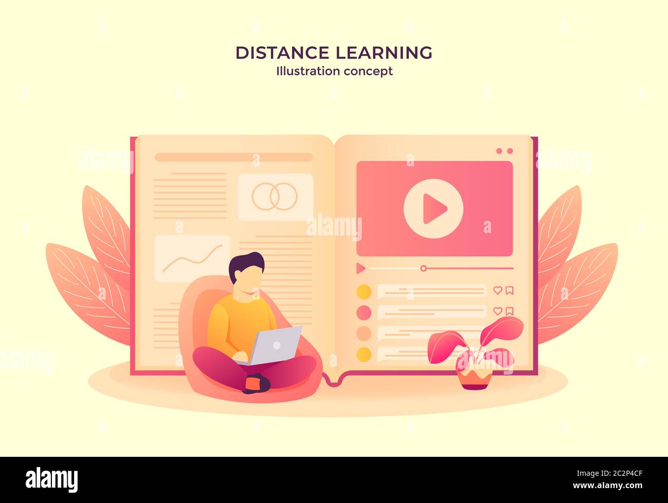 Man operating laptop reading e-book watching video tutorial. distance ...