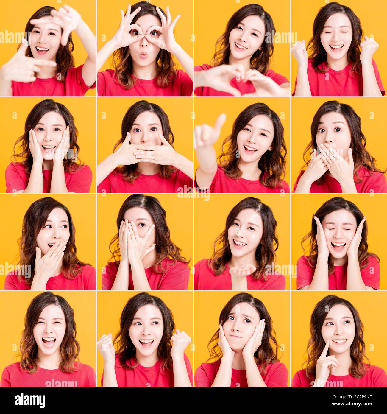 happy asian girl with different facial expression face set Stock Photo ...