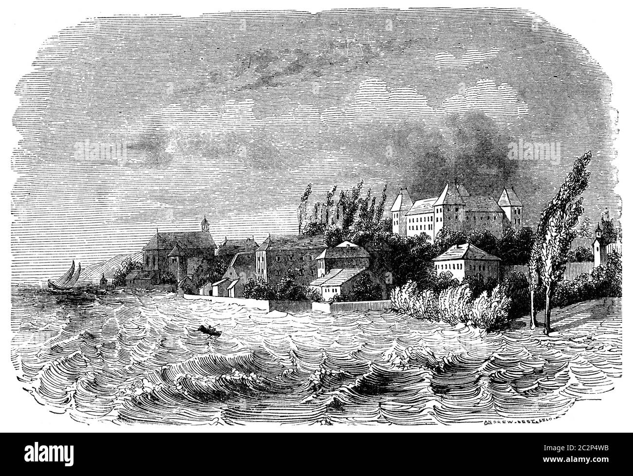 View of Coppet, on Lake Geneva, vintage engraved illustration Stock ...