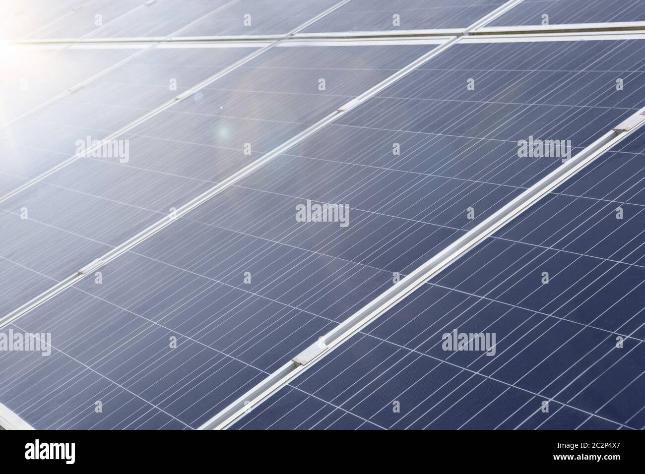 Solar power. Photovoltaic system with sun light and lens flare ...