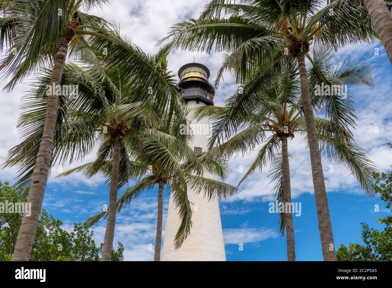 Cape Florida Lighthouse and palm trees around Stock Photo - Alamy