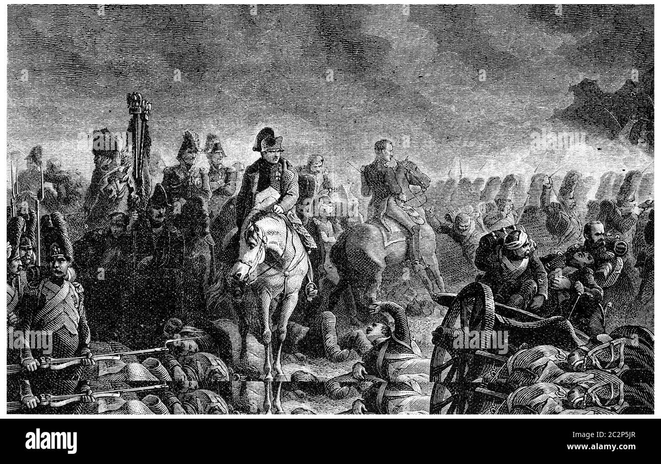 The evening of Waterloo, vintage engraved illustration. History of ...
