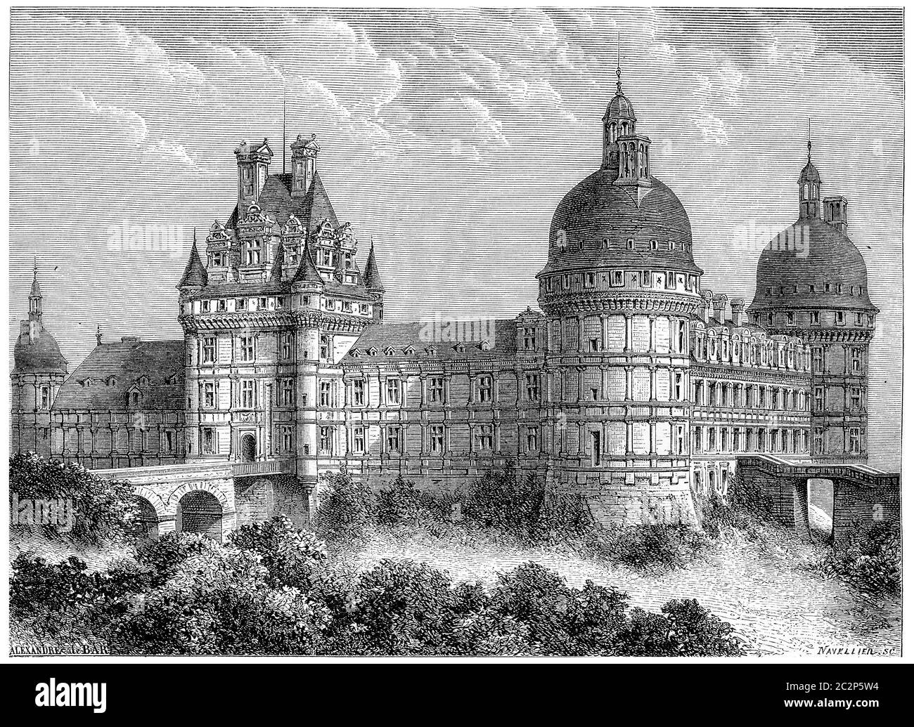 Chateau de Valencay, vintage engraved illustration. History of France ...
