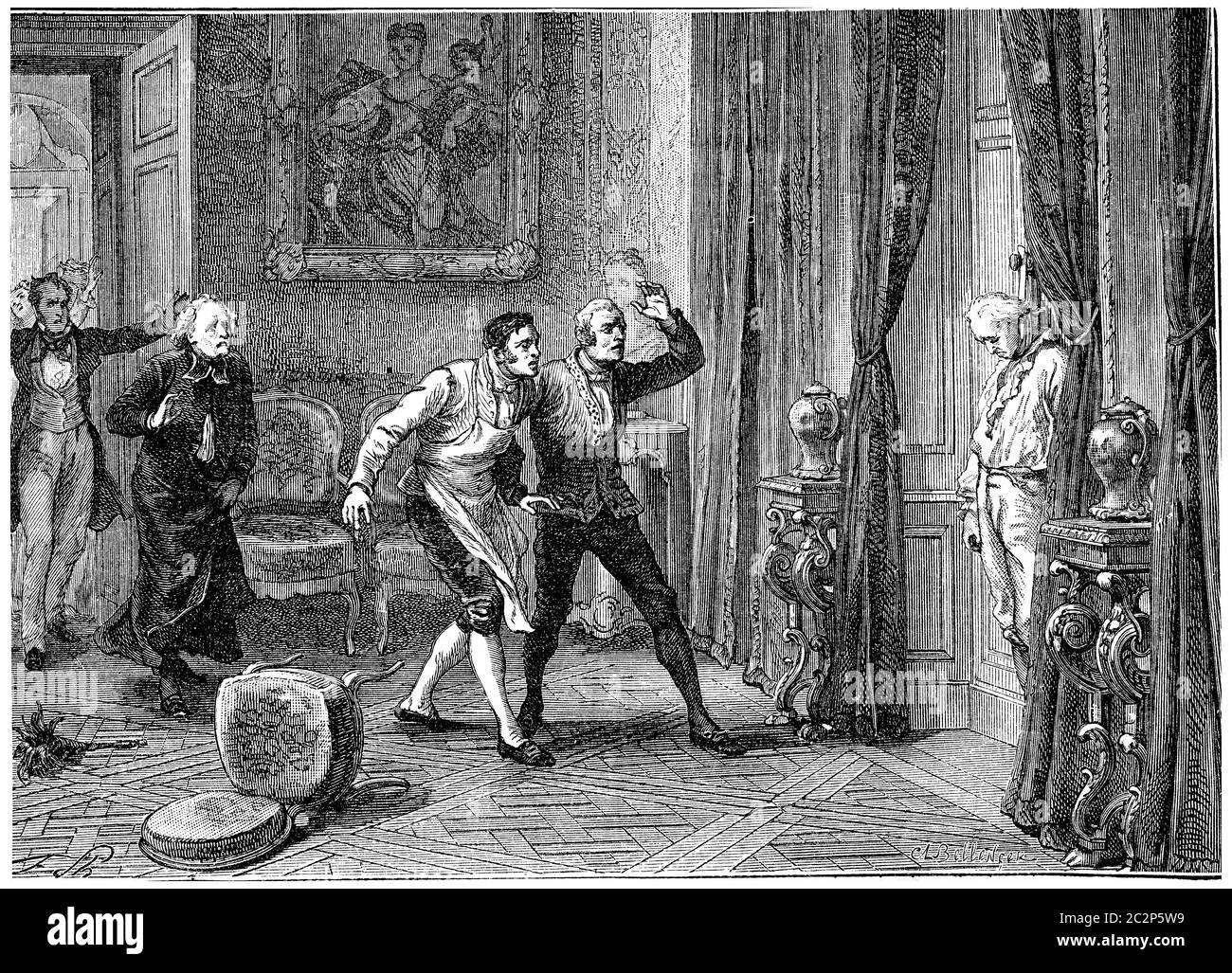 Death of the Prince of Conde, vintage engraved illustration. History of ...