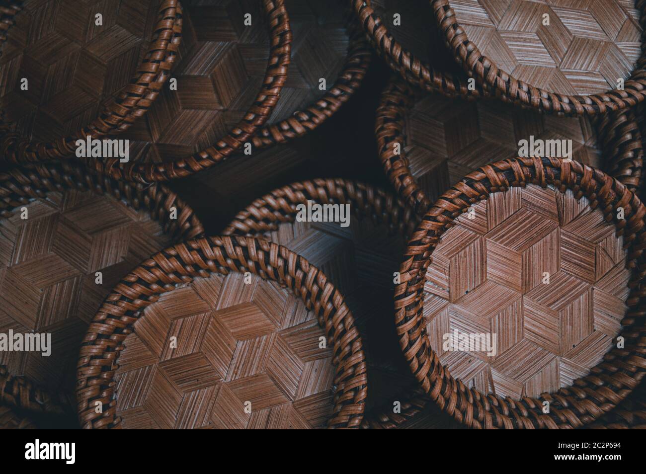 Traditional woven craft sold as souvenirs in the Luang Prabang morning ...