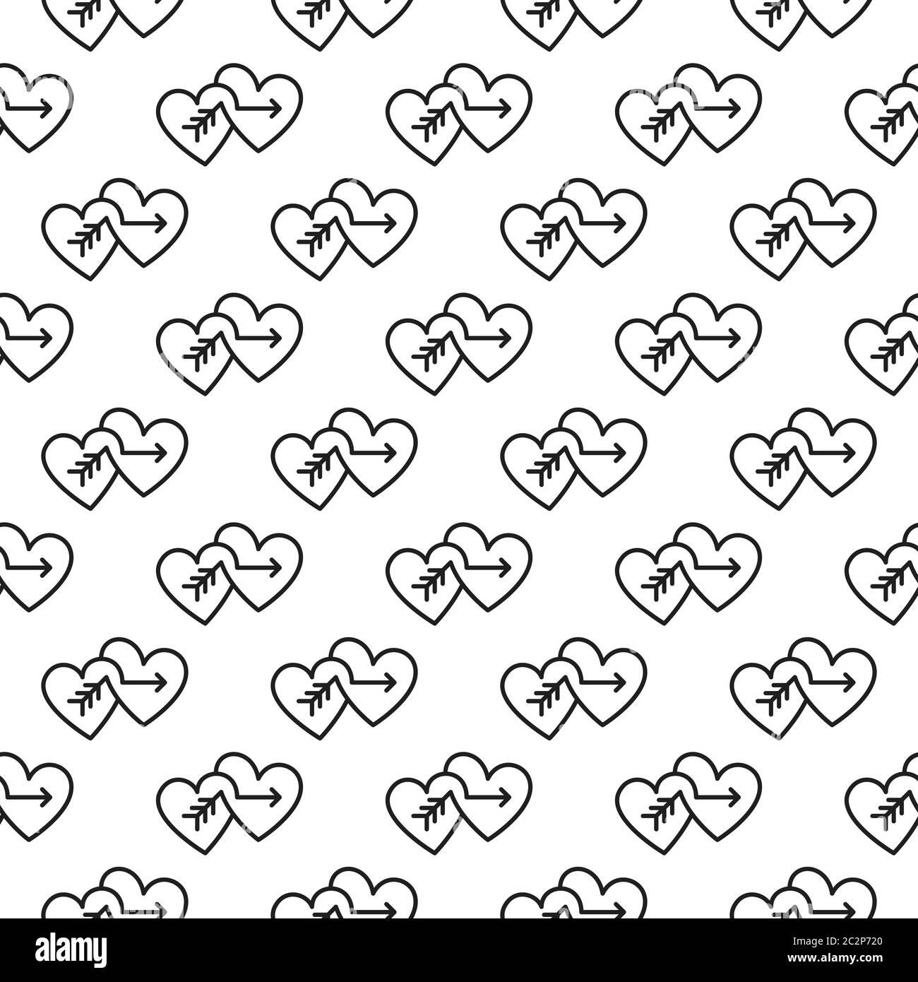 Seamless pattern with line art icons of double cupid hearts. Good for ...