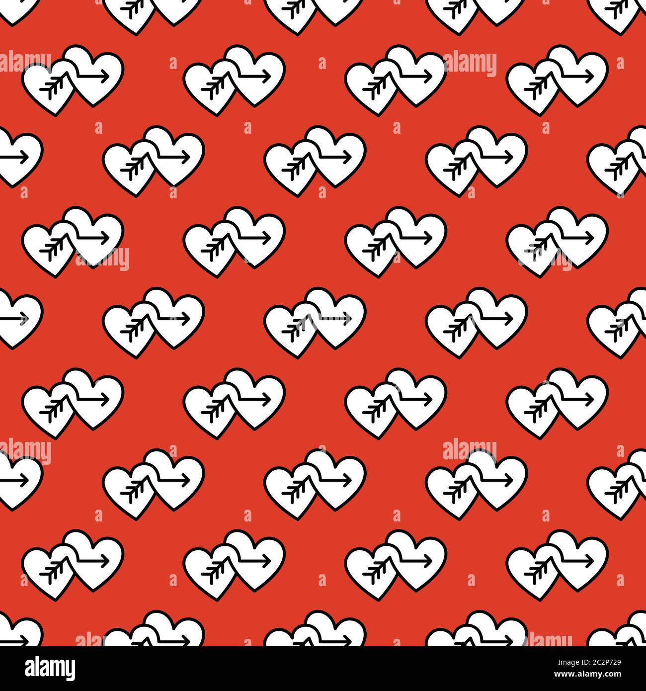 Seamless pattern with line art icons of double cupid hearts. Good for ...