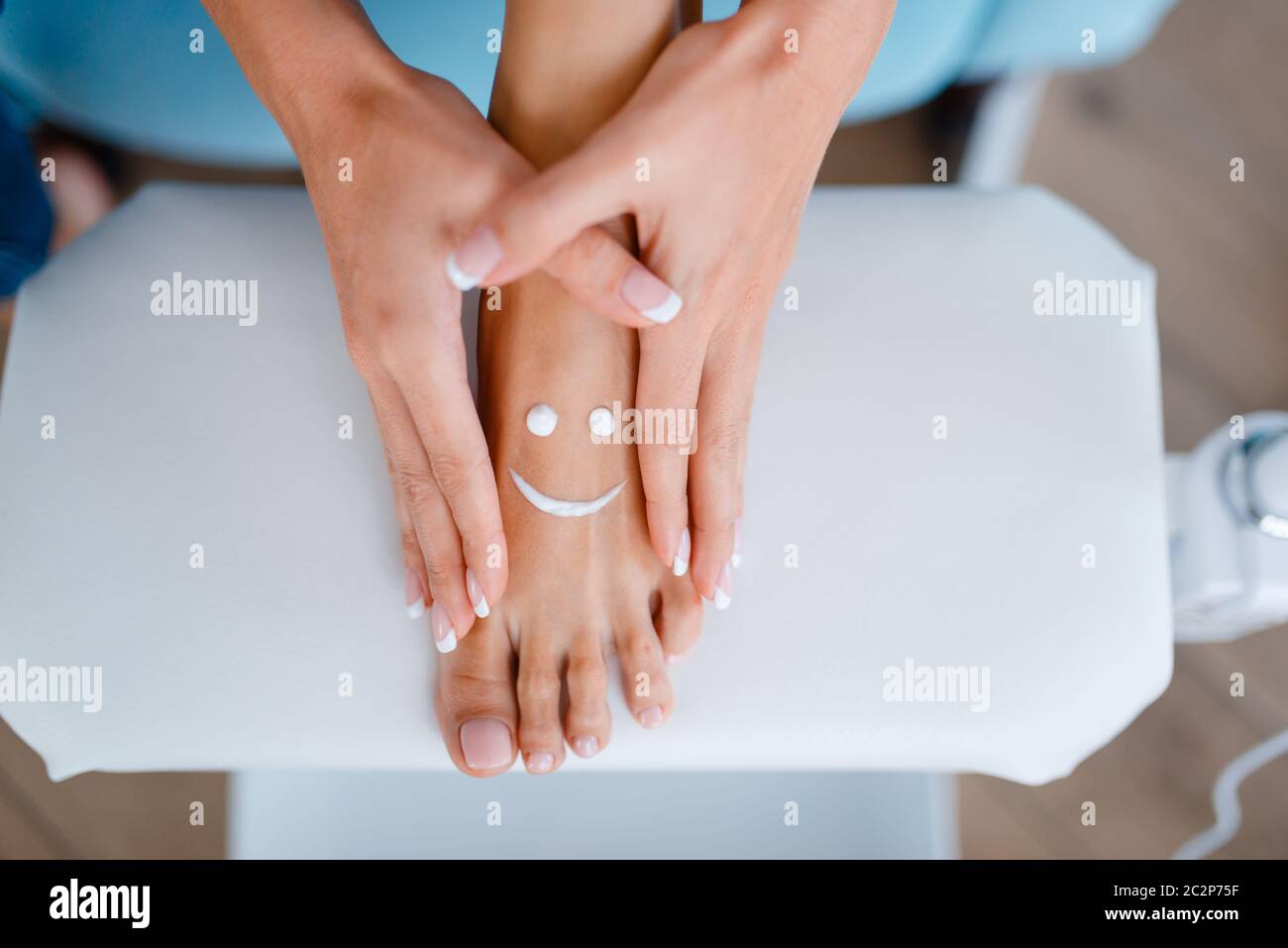 Female client shows perfectly made nails in beauty shop. Professional ...