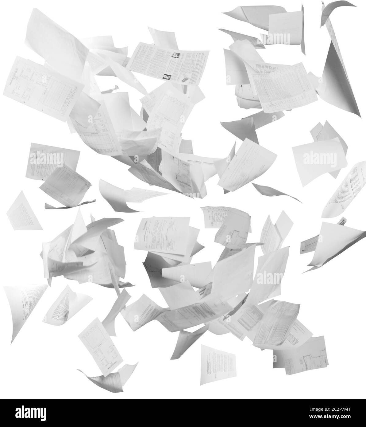 Many flying business documents isolated on white Stock Photo - Alamy
