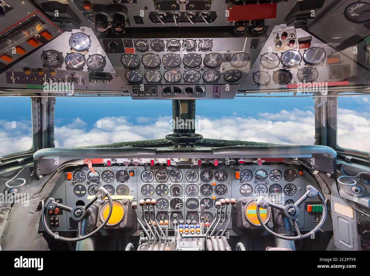 Airplane cockpit view. Aircraft interior Stock Photo - Alamy