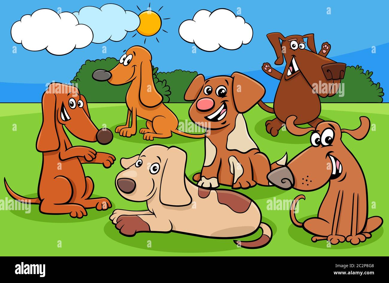 happy cartoon dog characters group Stock Photo - Alamy
